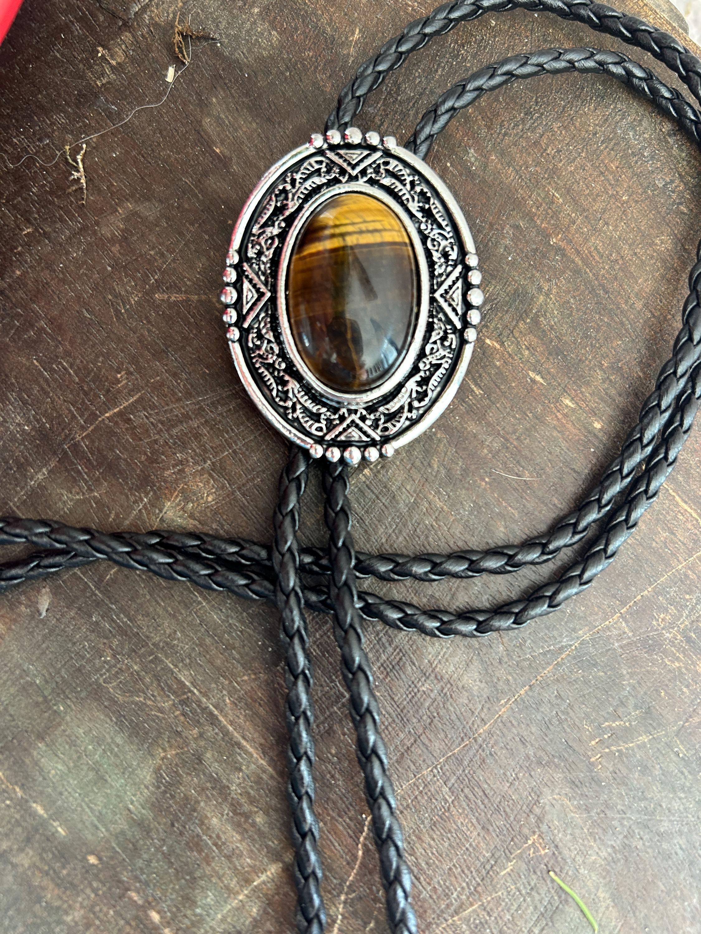 Tigers Eye Bolo Tie : Southwestern Leather Cowboy Necktie - Etsy