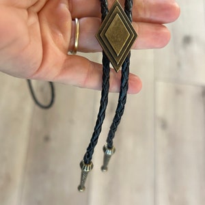Brass Diamond Bolo Tie - Gifts for Him Cabochon Indian Leather Cowboy ...