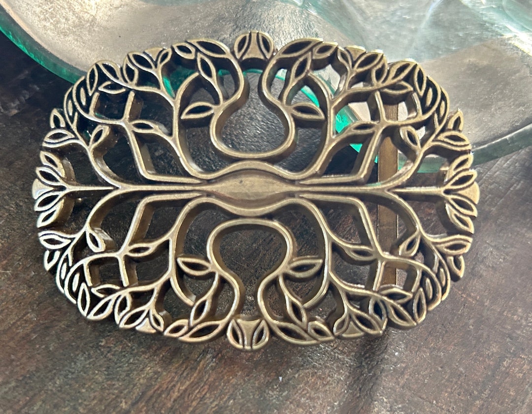 Vintage Cutout Tree Belt Buckle Landscape Earth Brass Giving Cypress ...