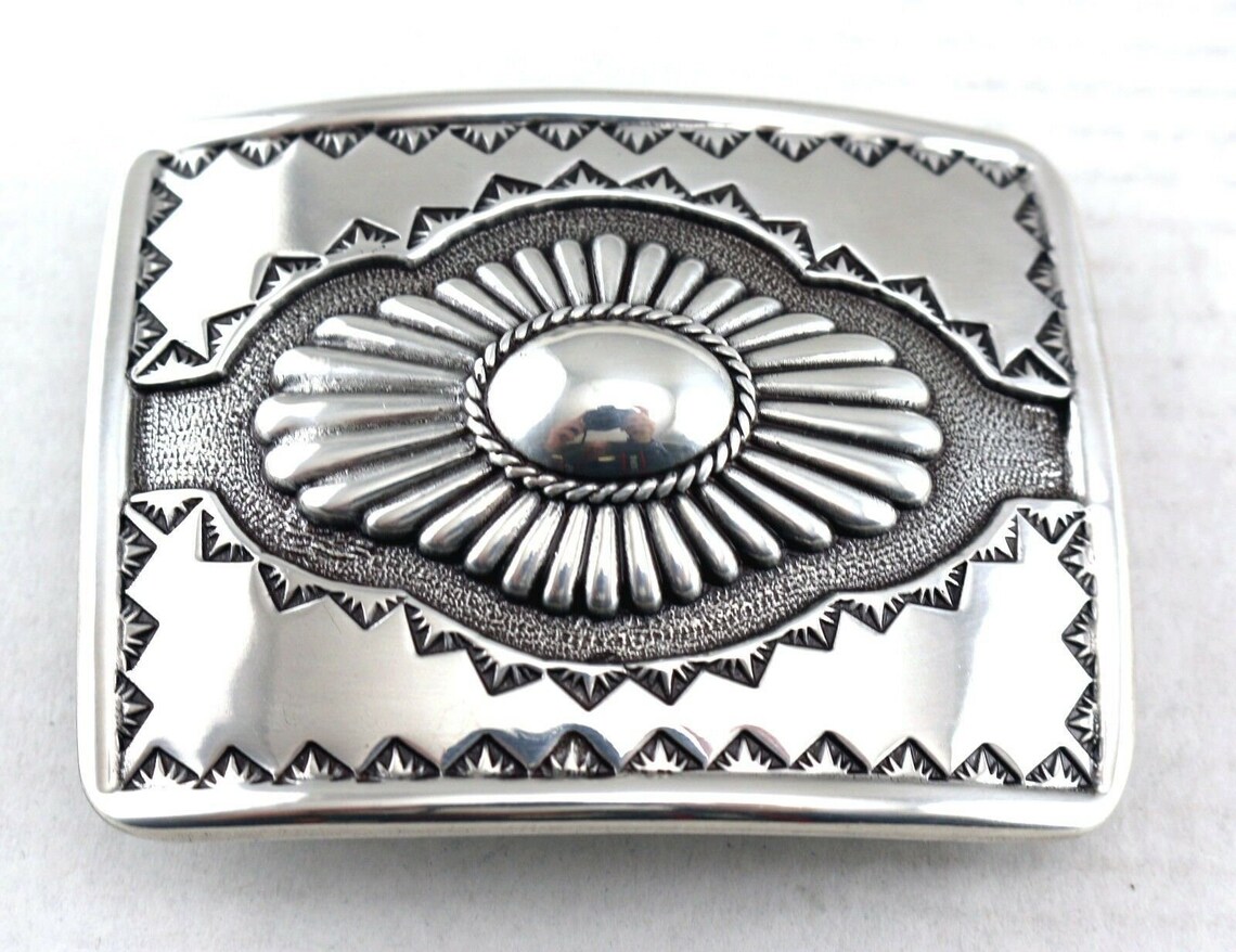 Large Engraved Silver Belt Buckle Navajo Design Engraved - Etsy