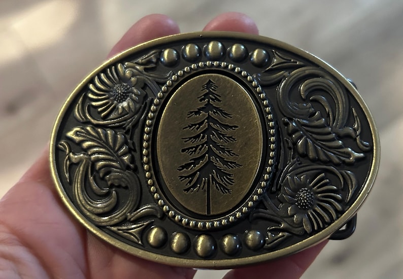 Engraved Pine Tree Belt Buckle: Mountain Western Style Christmas - Etsy