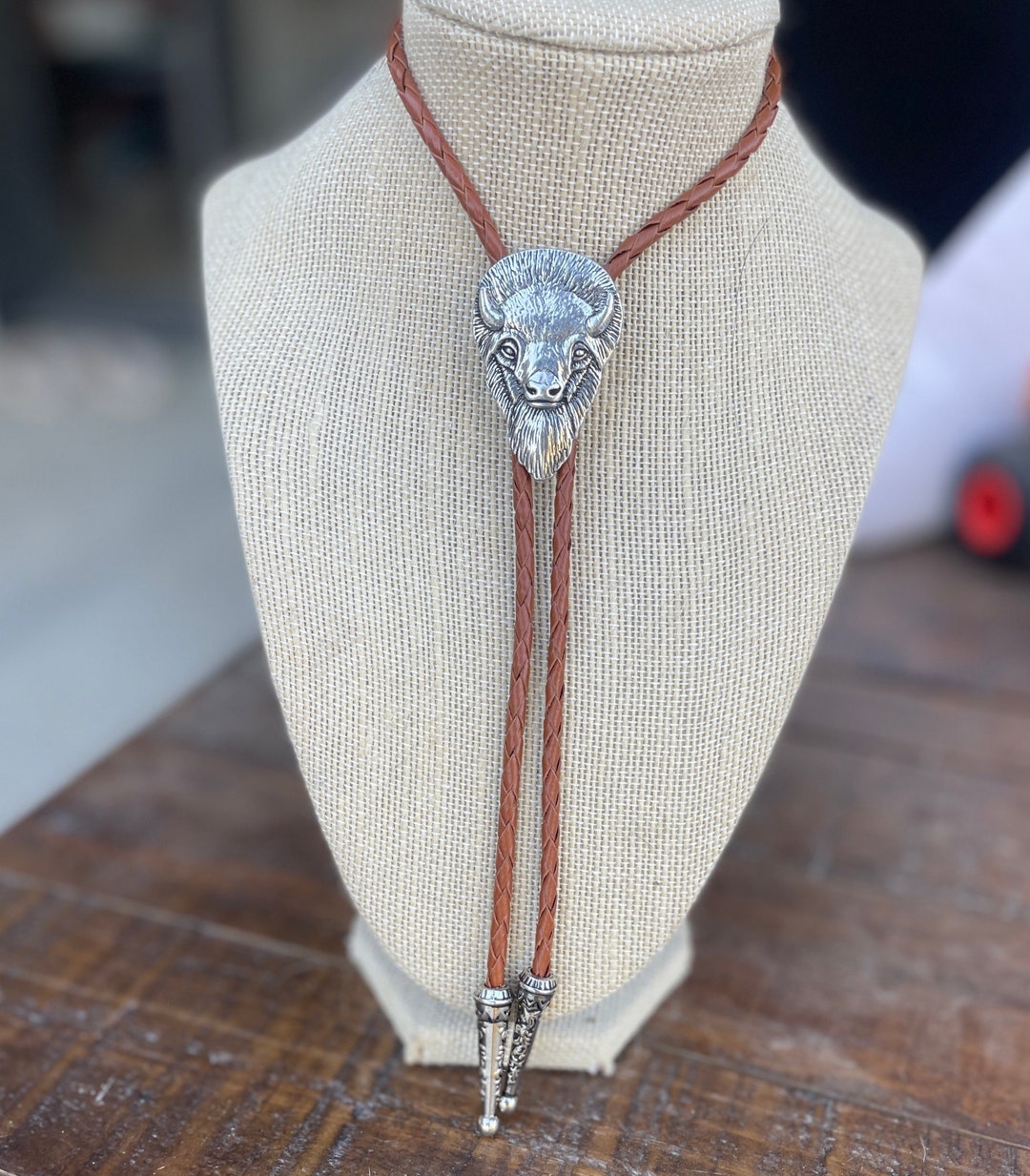 Southwestern Buffalo Bolo Tie Handmade Solid Pewter Brown Gifts for Him ...