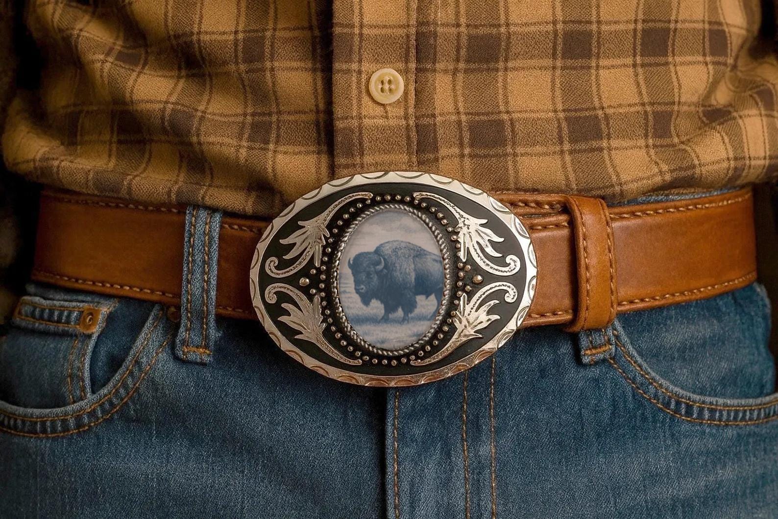 American Buffalo Belt Buckle: Western Style Silver Buckle Handmade ...