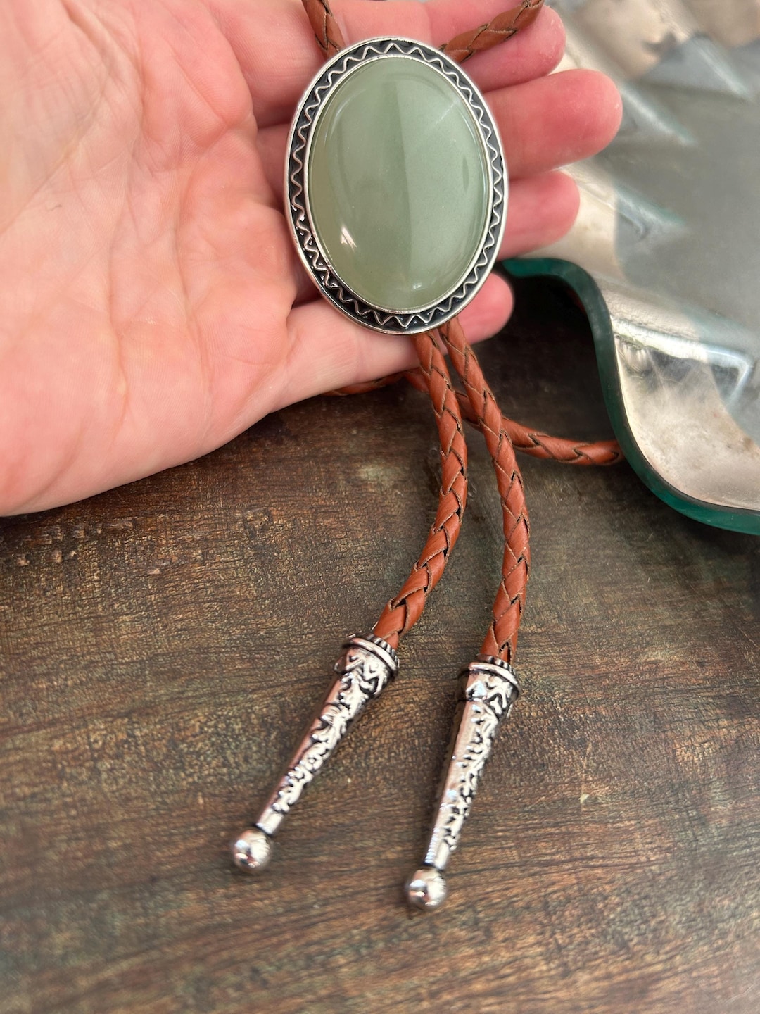 Sage Green Stone Bolo Tie : Leather Cord Cowboy Necktie - Etsy