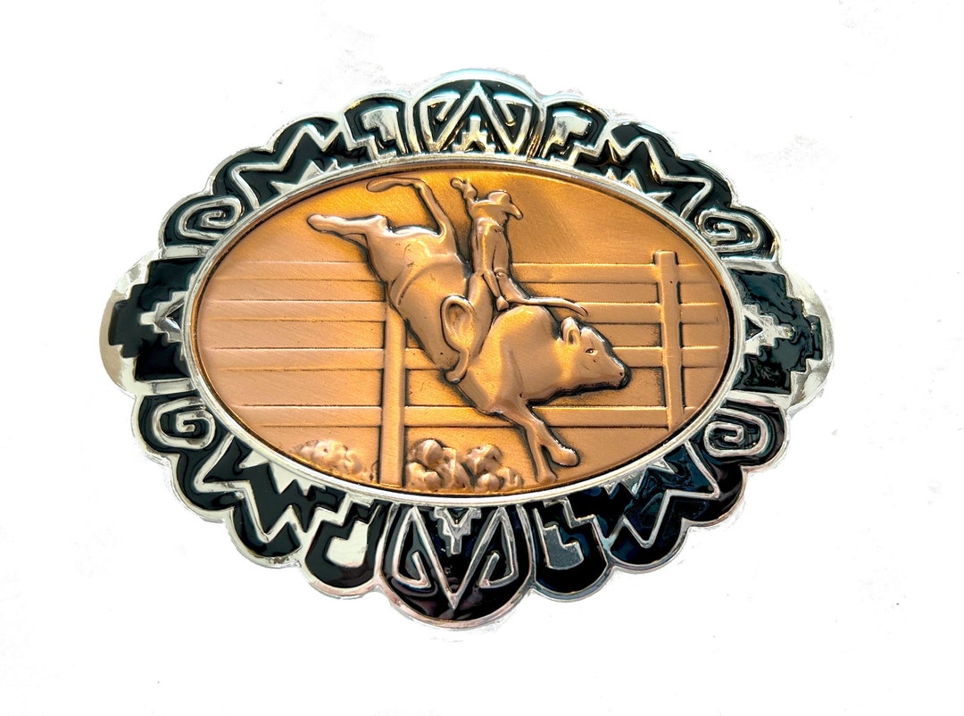 Vintage Bull Rider Belt Buckle - Copper Plate Western Cowboy - Steer ...