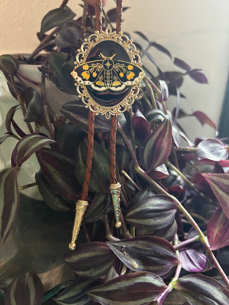 Golden Moth Bolo Tie – Unisex Leather Cord Necklace - Etsy