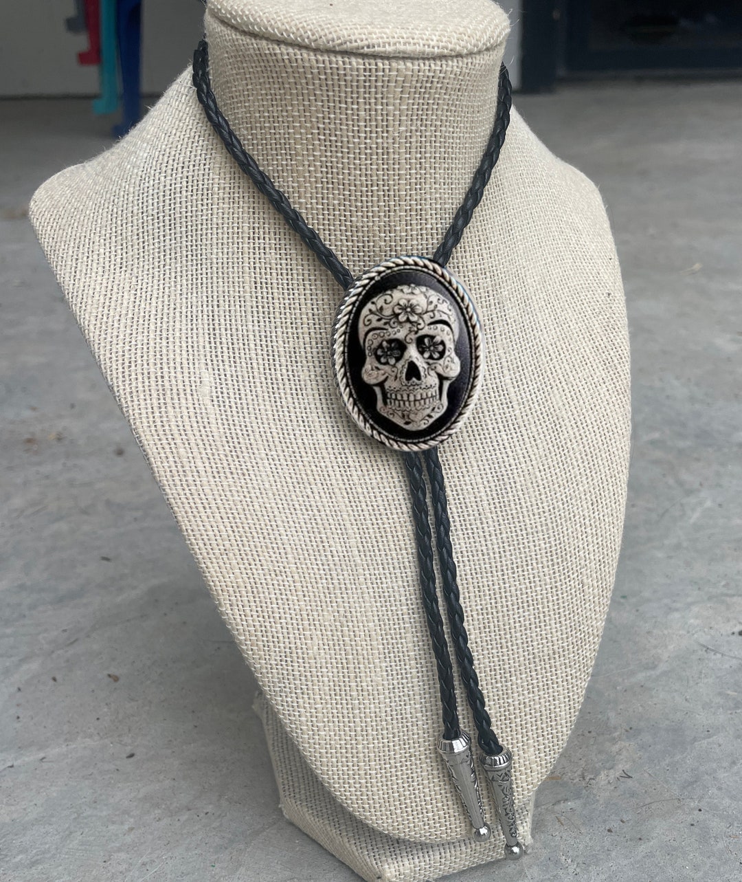 Sugar Skull Bolo Tie Necklace Metal Day of the Dead Death Goth Punk ...