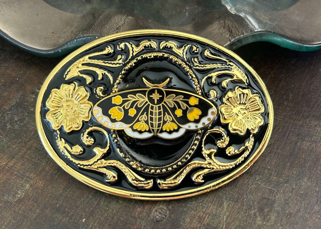 Golden Moth Belt Buckle Metal Insect Art Nouveau Goth Retro Unisex ...