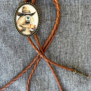 Bourbon Beaver Bolo Tie : Western Leather Necktie, Animal Musician - Etsy
