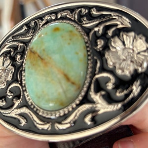 Turquoise Stone Belt Buckle: Engraved Western Silver Design - Etsy