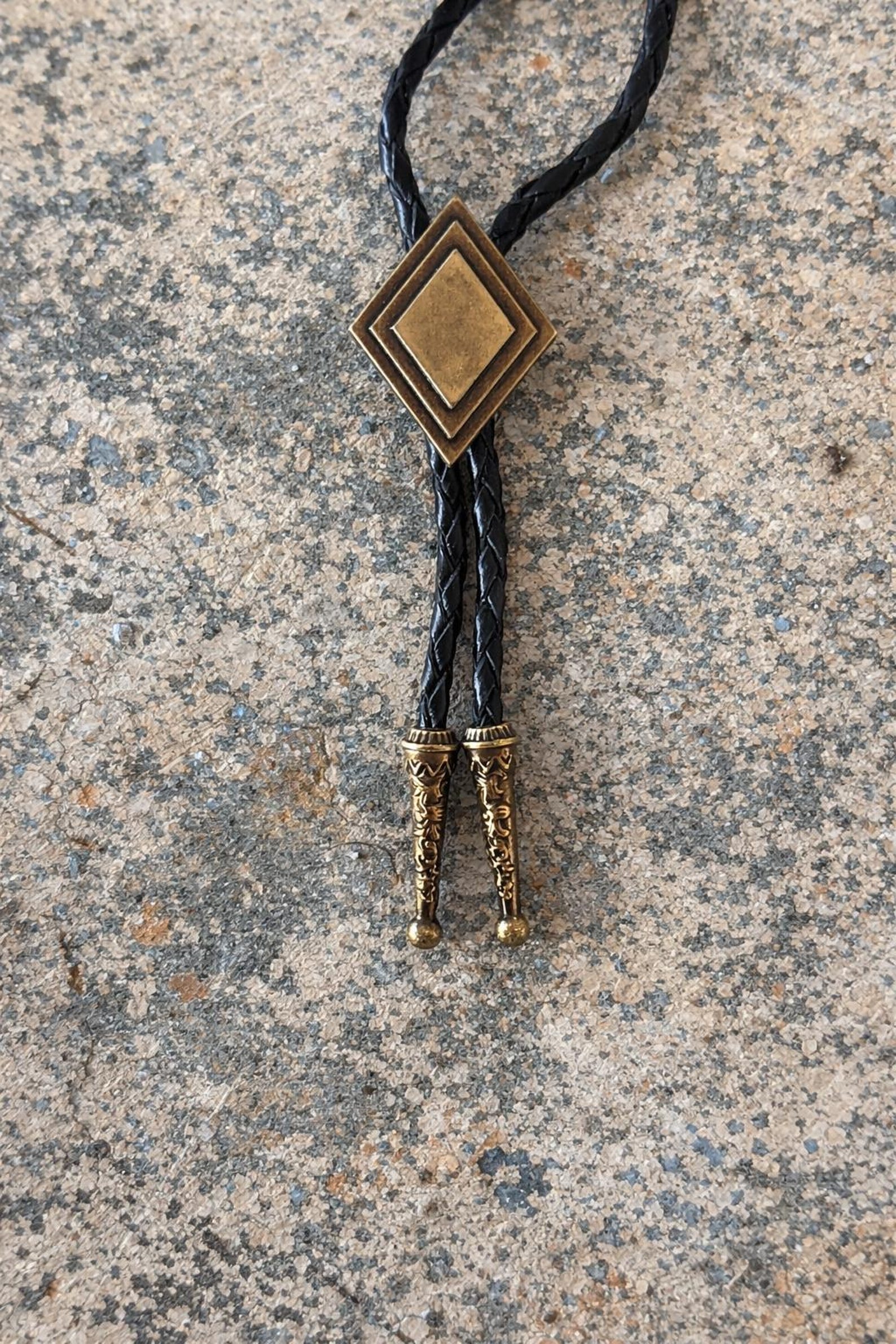 Antique Gold Diamond Bolo Tie : Black Leather Cord Cowboy Necktie - Etsy
