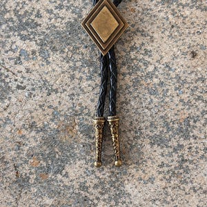 Antique Gold Diamond Bolo Tie : Black Leather Cord Cowboy Necktie - Etsy