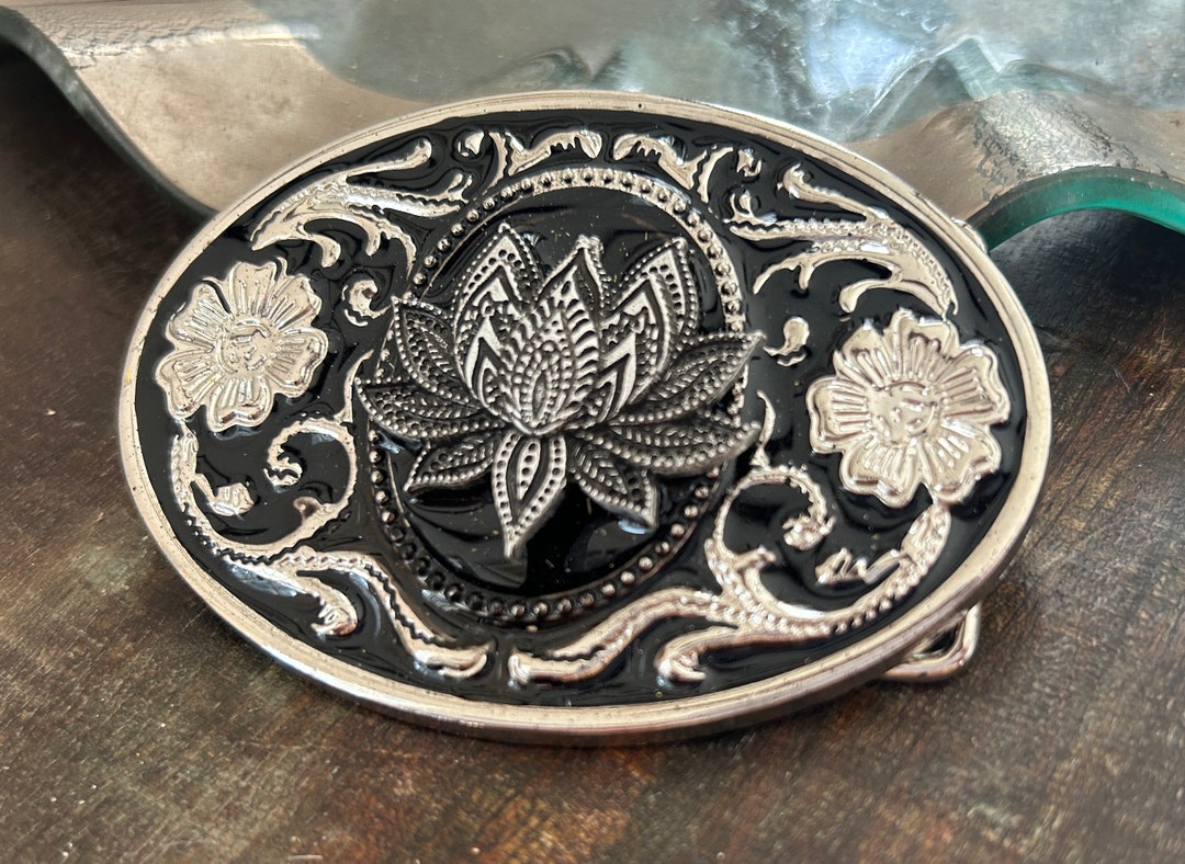 Lotus Flower Belt Buckle Silver Floral Buddhist Asian - Etsy