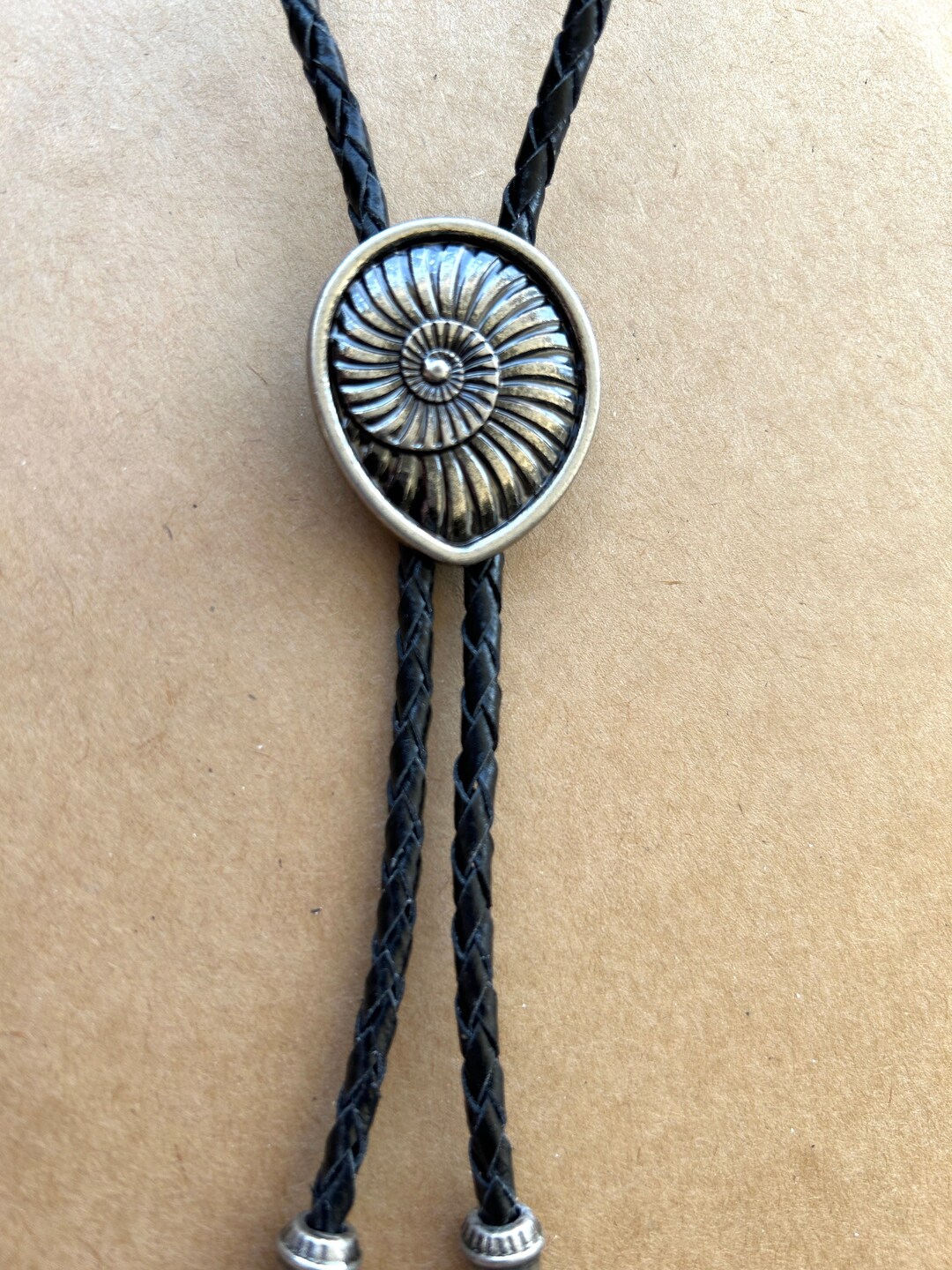 Silver Fossil Ammonite Bolo Tie - Handmade Unique Leather Lariat Neck ...