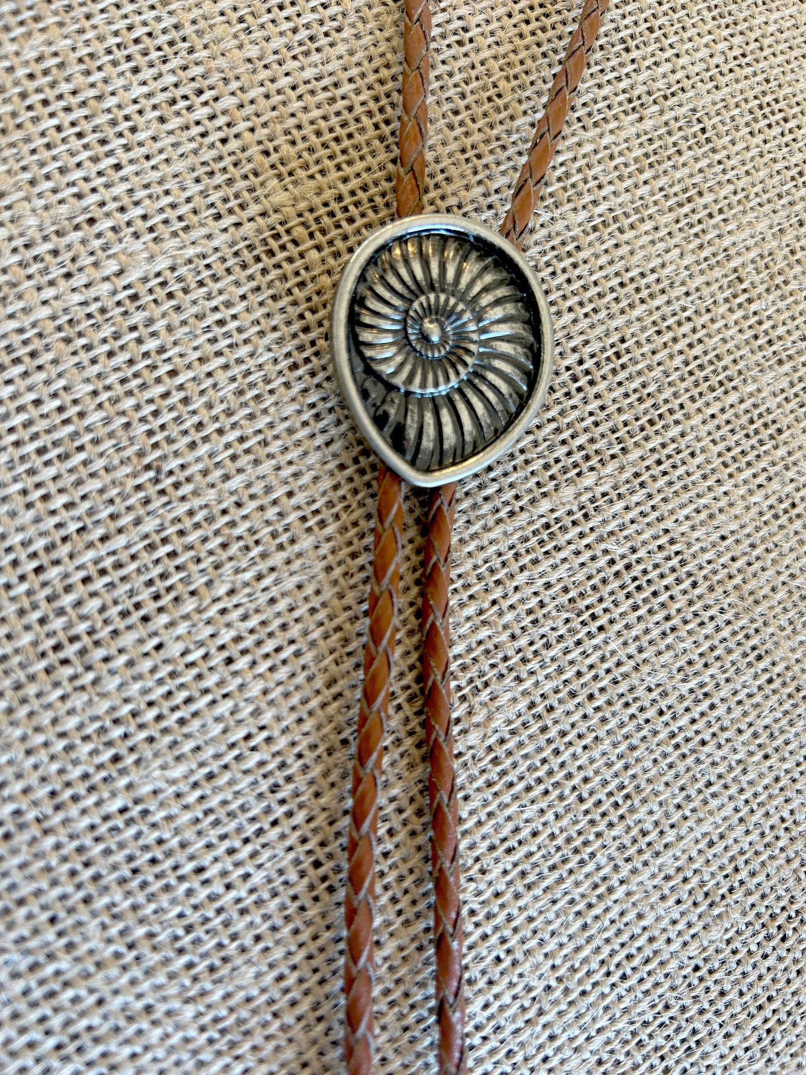 Silver Fossil Ammonite Bolo Tie Handmade Unique Leather Lariat Neck Tie ...