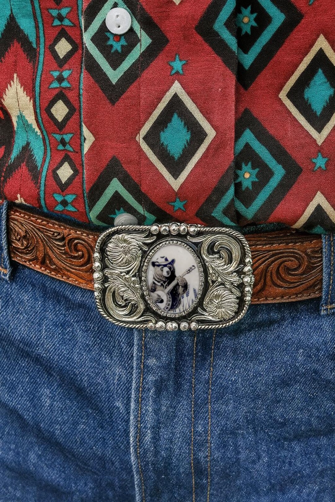 Vintage Style Bear Belt Buckle: Banjo Player, Fits 1.5" Strap - Etsy