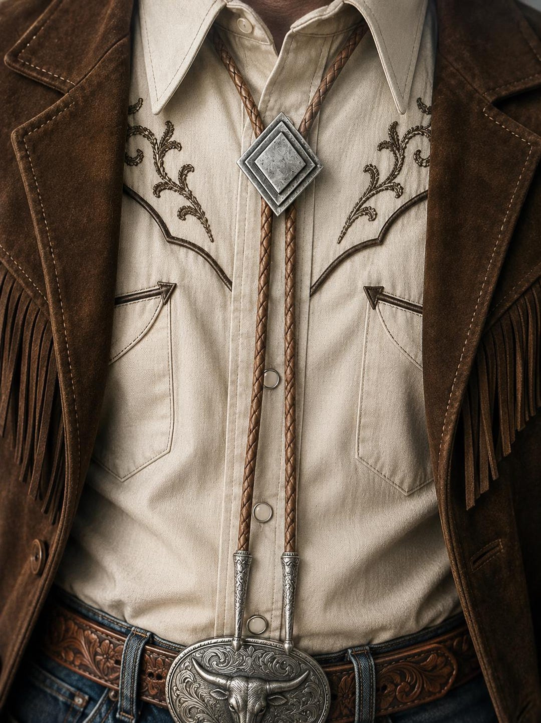 Silver Diamond Bolo Tie : Brown Leather Cord Cowboy Necktie - Etsy