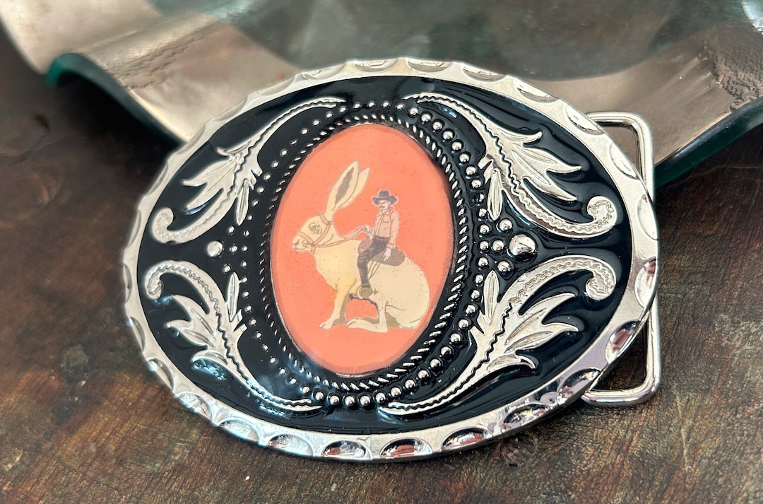 Cowboy Riding Jackrabbit Belt Buckle - Western Silver Metal Buckle - Etsy