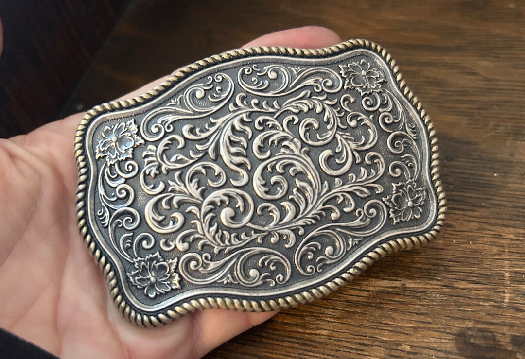 Engraved Silver Gold Border Belt Buckle Rope Western Style for Cowboy ...