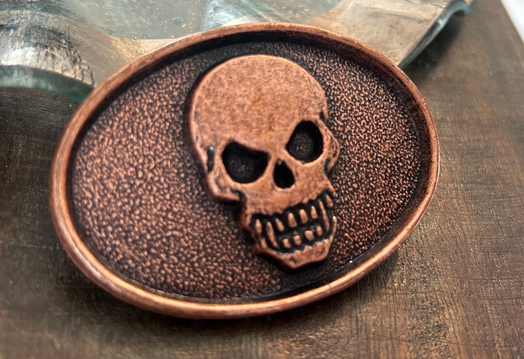 Copper Vampire Skull Belt Buckle Large Scary Men's Face Skeleton Head ...