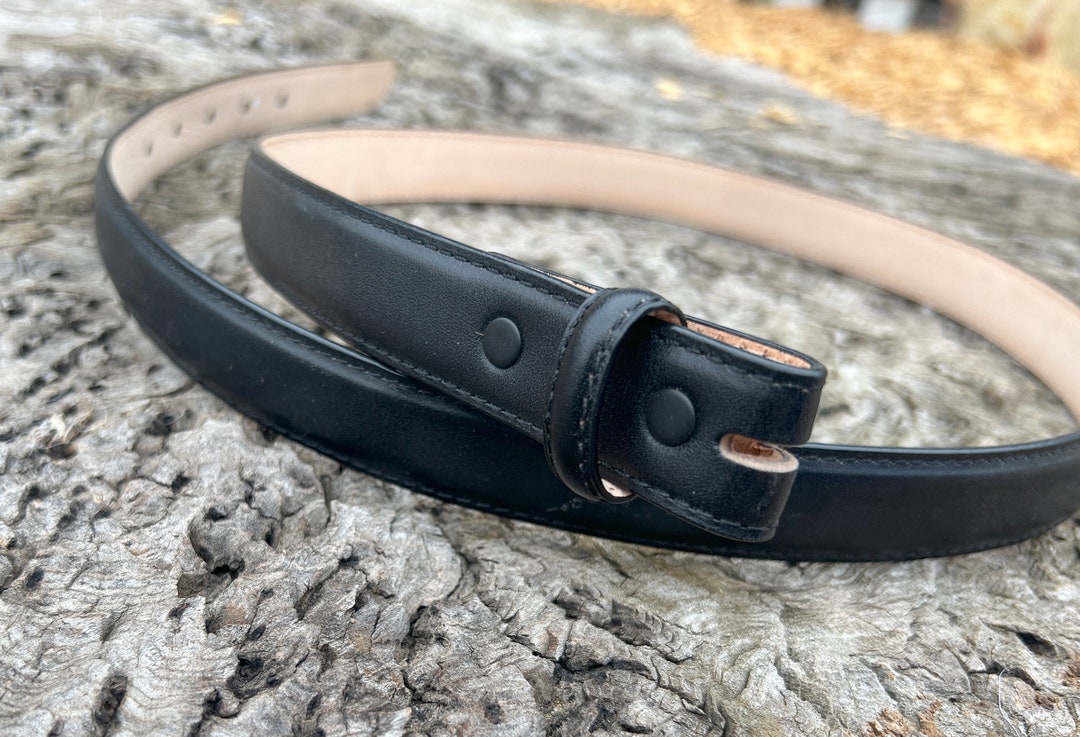 Black Leather Snap Belt Strap: 1'' Skinny Cow Hide, Interchangeable ...