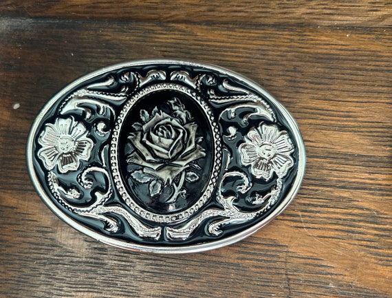 Black Rose Cameo Belt Buckle Portrait Gold Flower Western Cowgirl Wild West Bouquet Horse Show Gift Costume Goth Cabochon Black Floral Etsy Canada