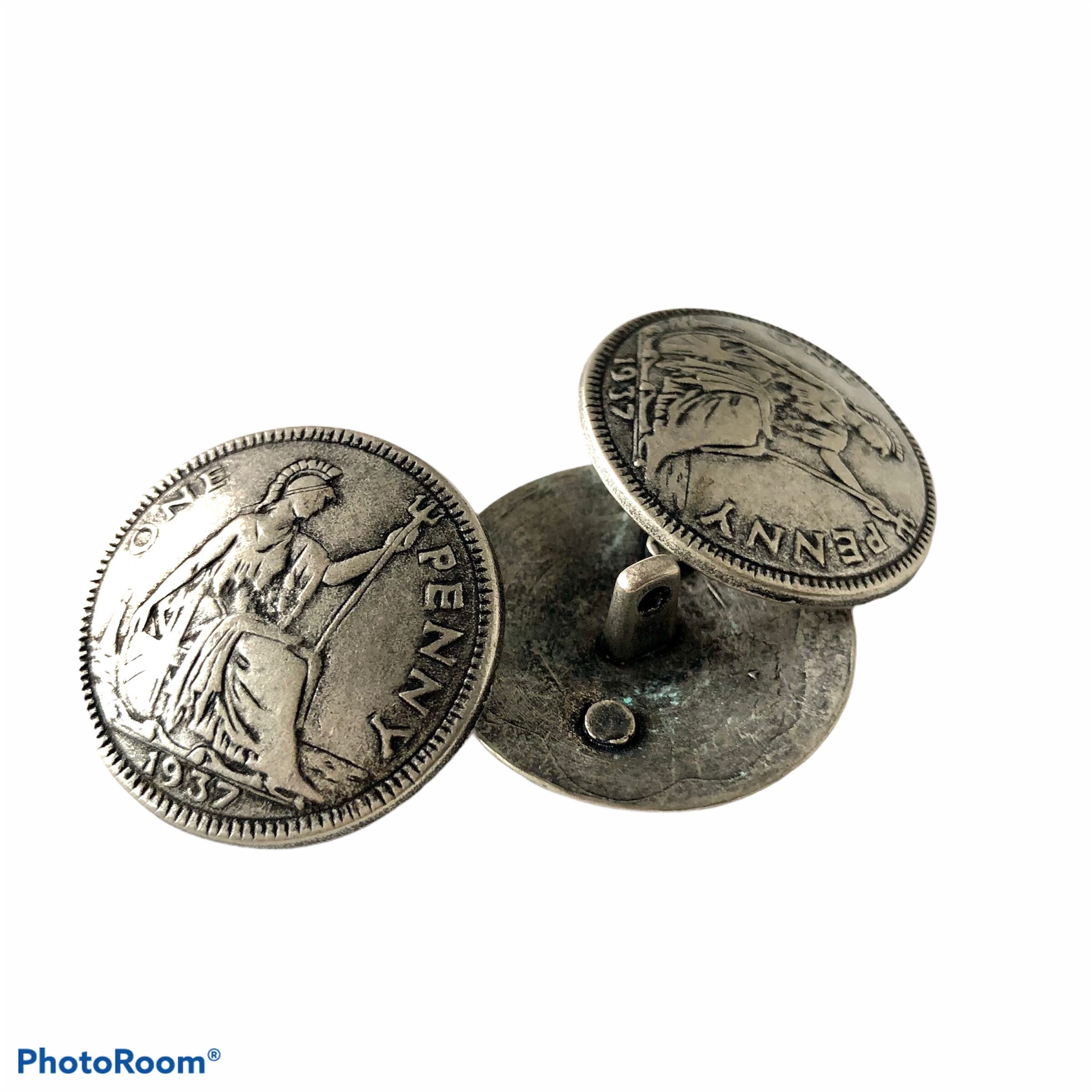 UK 1937 ONE PENNY Coin Button B18 - Etsy UK