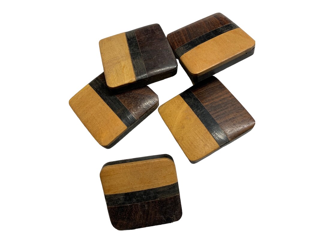 WOOD MARQUETRY BUTTONS Square Shape Hand Made Craft Closures Multicolor ...
