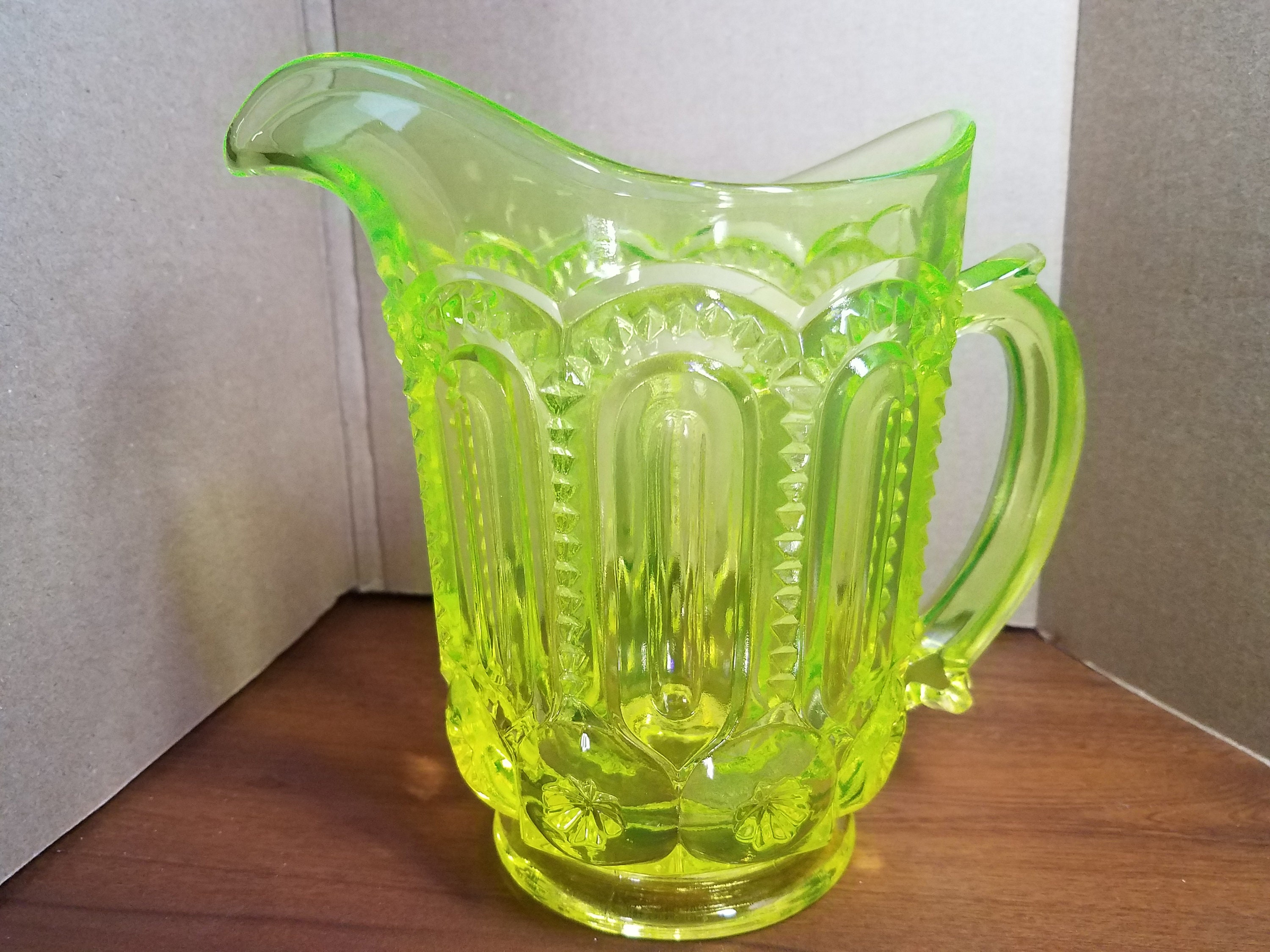 Weishar Glass Vaseline Moon and Star Wright Style 32 Oz. Pitcher - Etsy