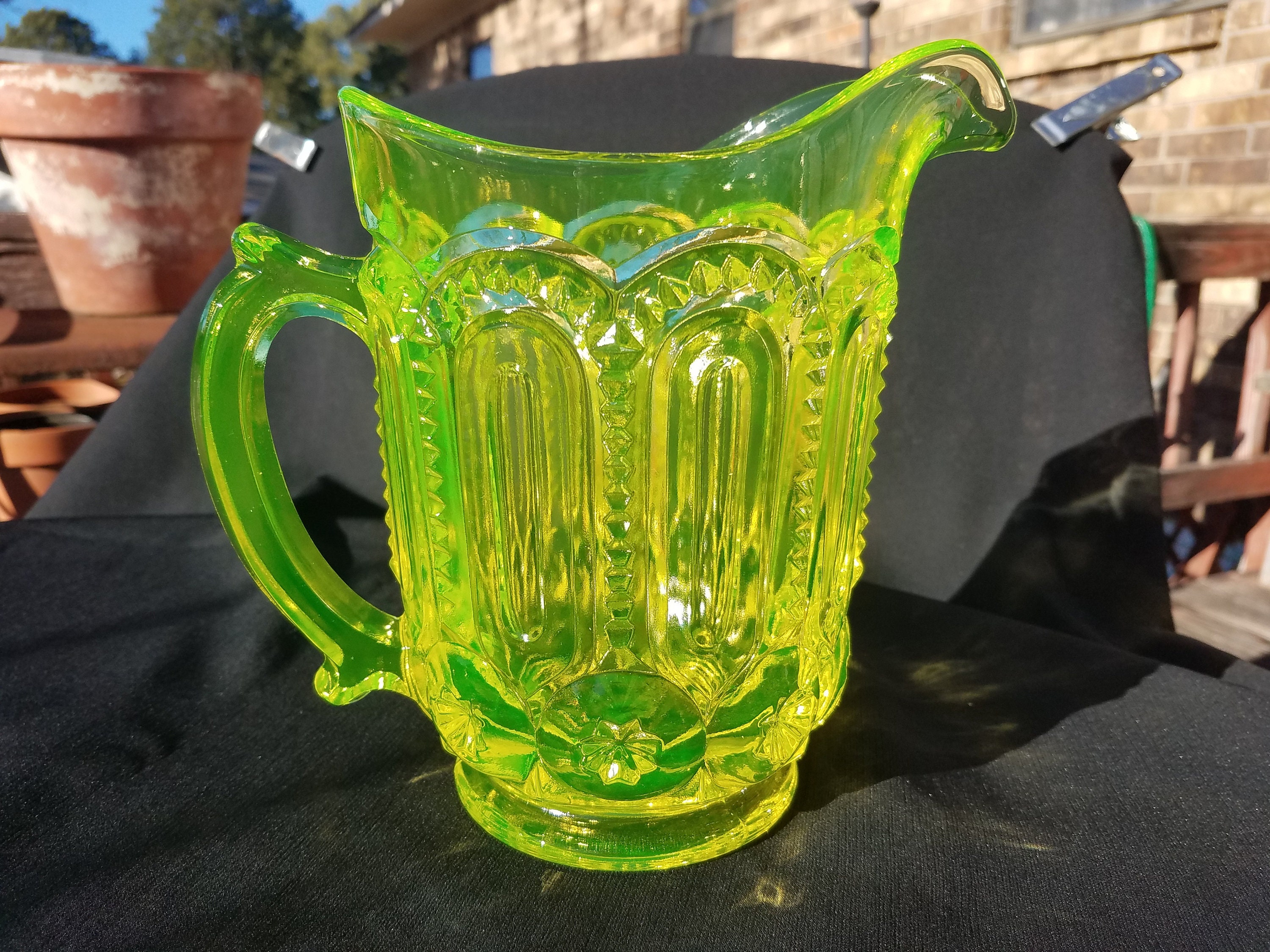 Weishar Glass Vaseline Moon and Star Wright Style 32 Oz. Pitcher - Etsy