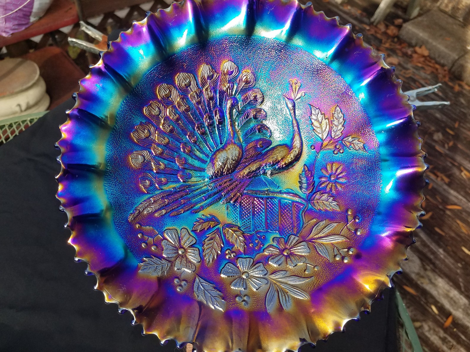 Northwood Carnival Glass Electric Blue Stippled Peacocks Pie - Etsy