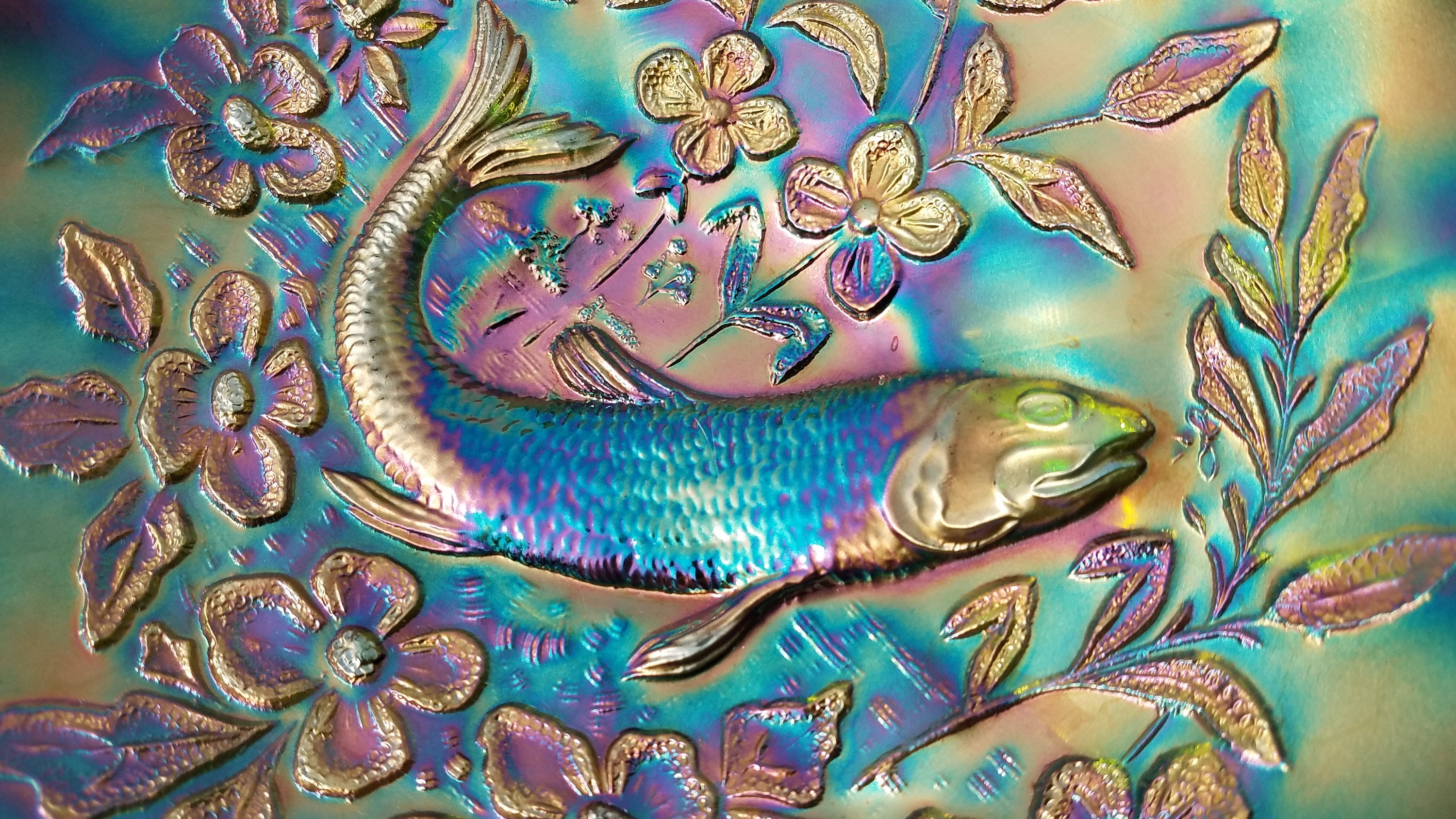 Millersburg Carnival Glass Green Trout and Fly ICS Bowl - Etsy