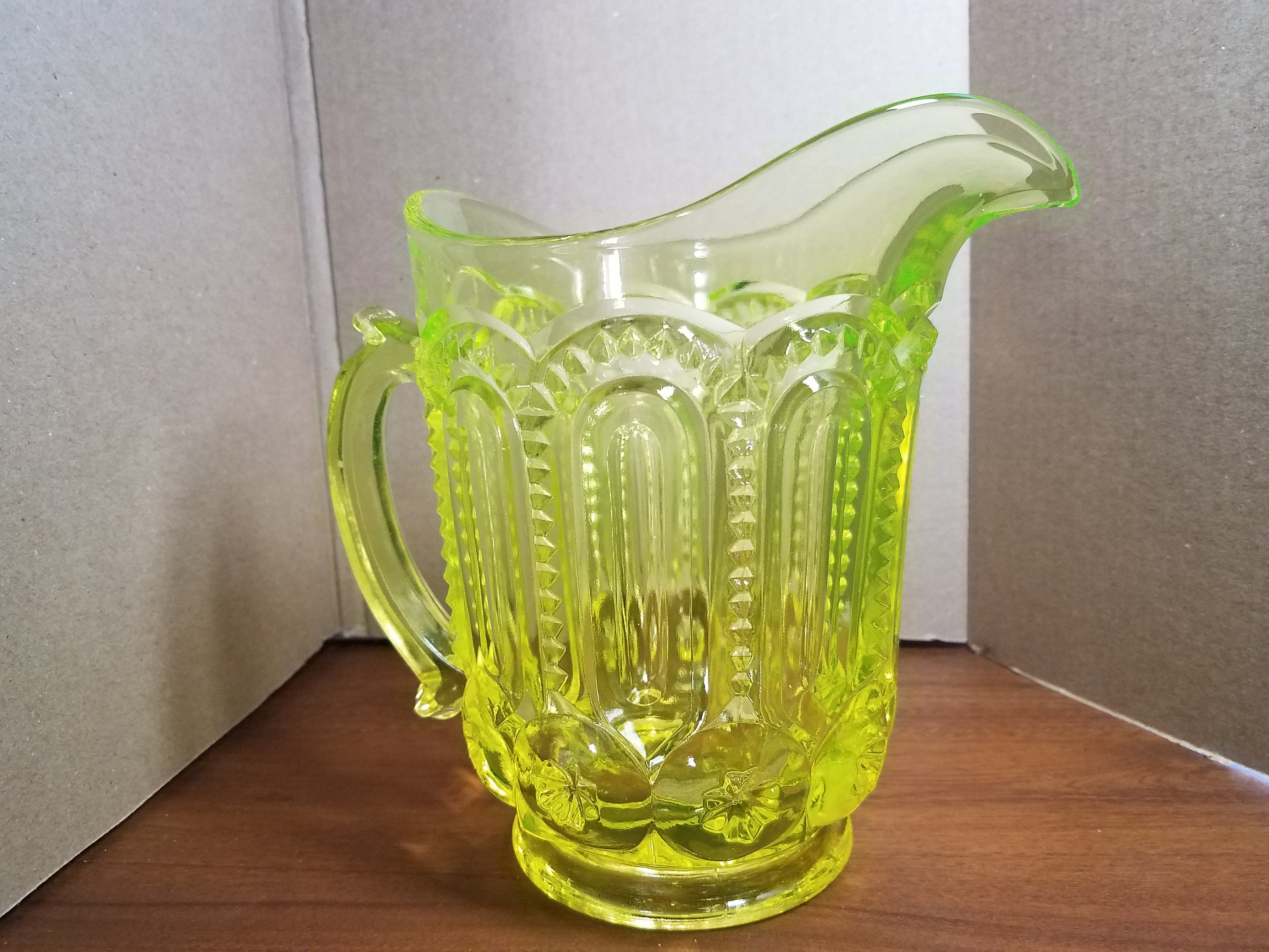Weishar Glass Vaseline Moon and Star Wright Style 32 Oz. Pitcher - Etsy