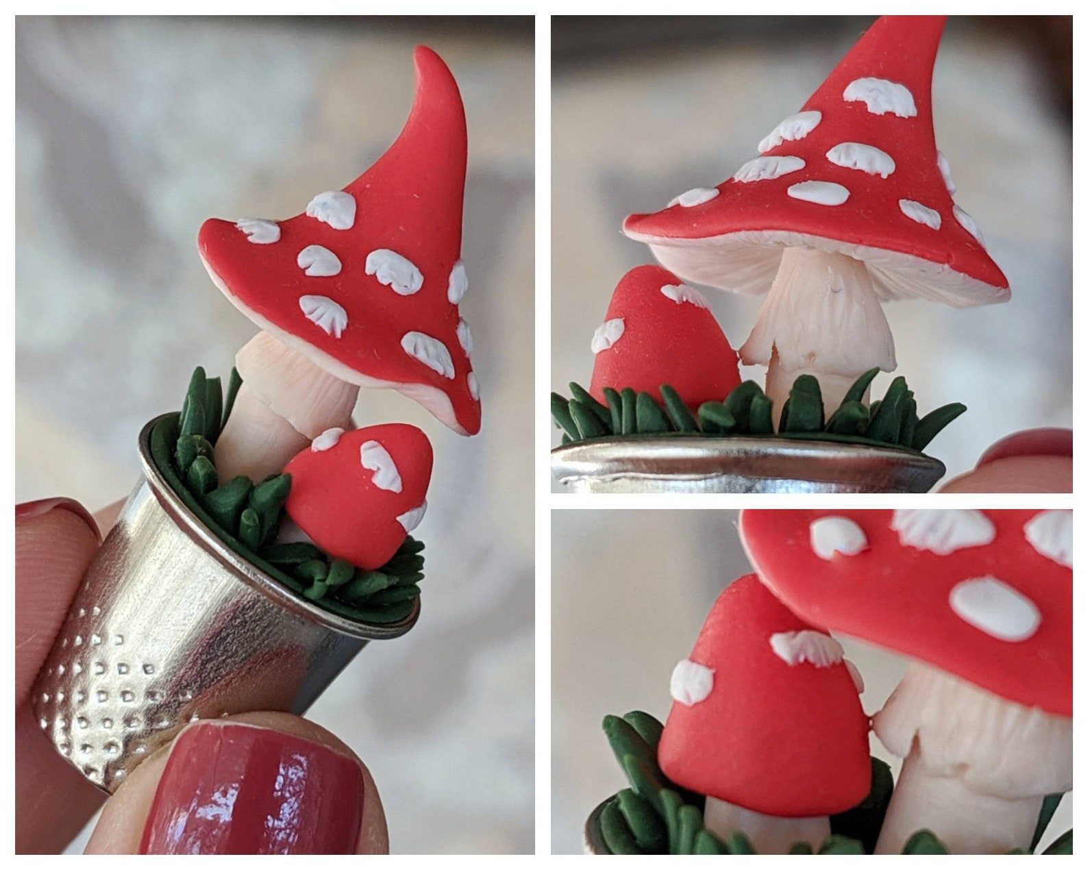 Red Mushroom Lapel Pin | Thimble and Polymer Clay Brooch - Etsy