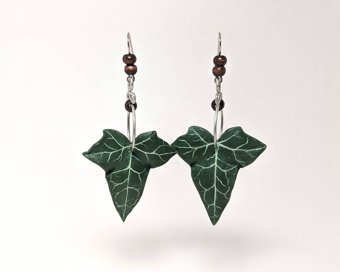 Handmade Polymer Clay Ivy Leaf Dangle Earrings | Botanical Jewelry - Etsy