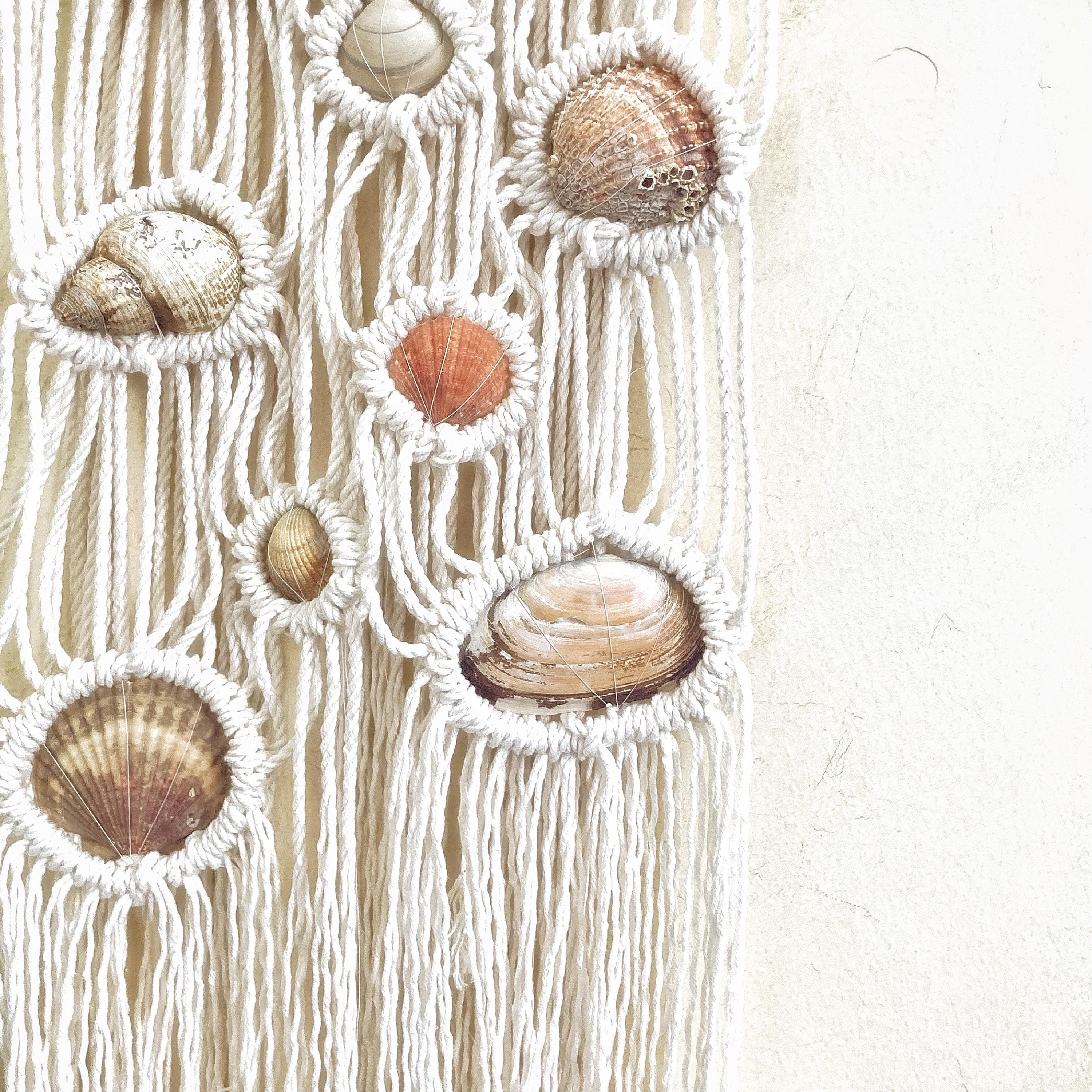 White Macrame Seashell Wall Hanging, Coastal Home, Nautical, Boho Decor ...
