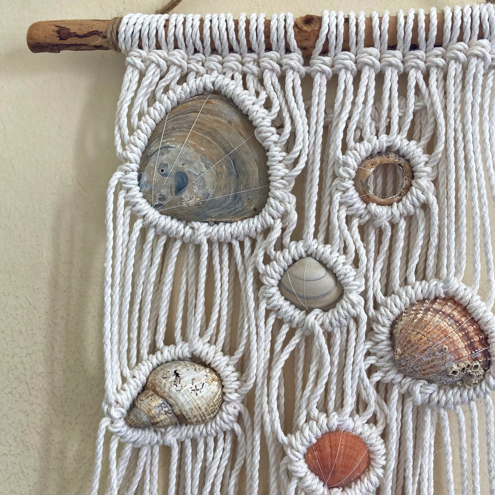 White Macrame Seashell Wall Hanging Coastal Home Nautical - Etsy
