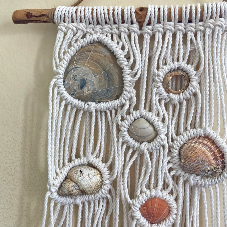 White Macrame Seashell Wall Hanging Coastal Home Nautical - Etsy