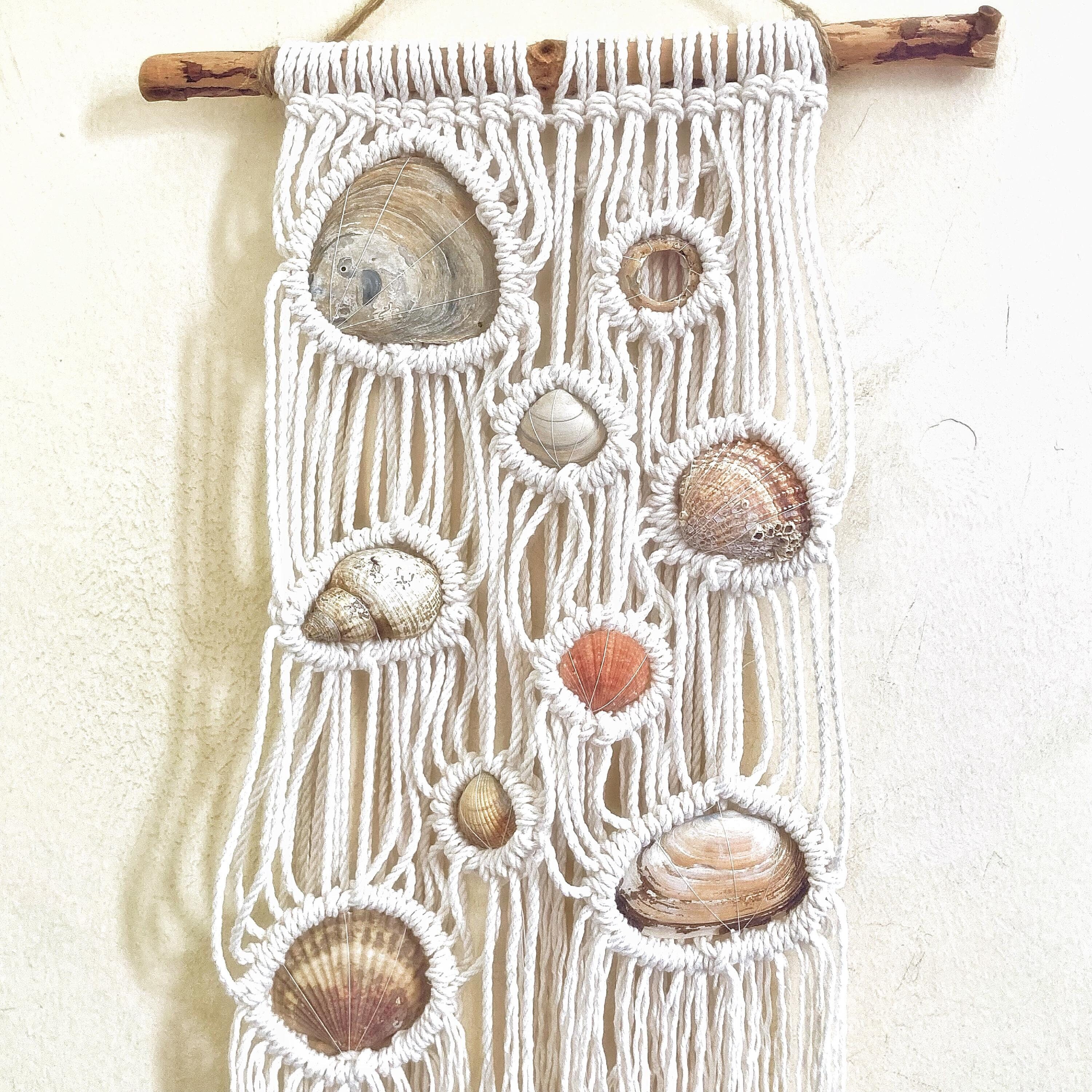 White Macrame Seashell Wall Hanging, Coastal Home, Nautical, Boho Decor ...