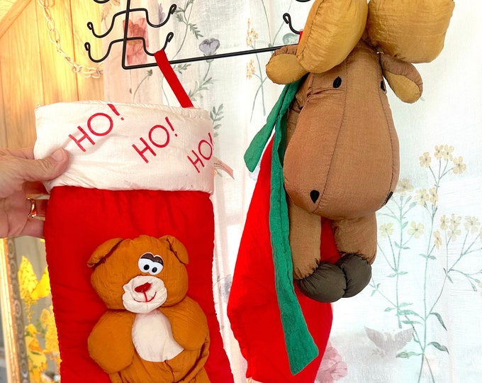 Vintage Puff-a-lump Stockings: Teddy Bear or Reindeer Head - Etsy