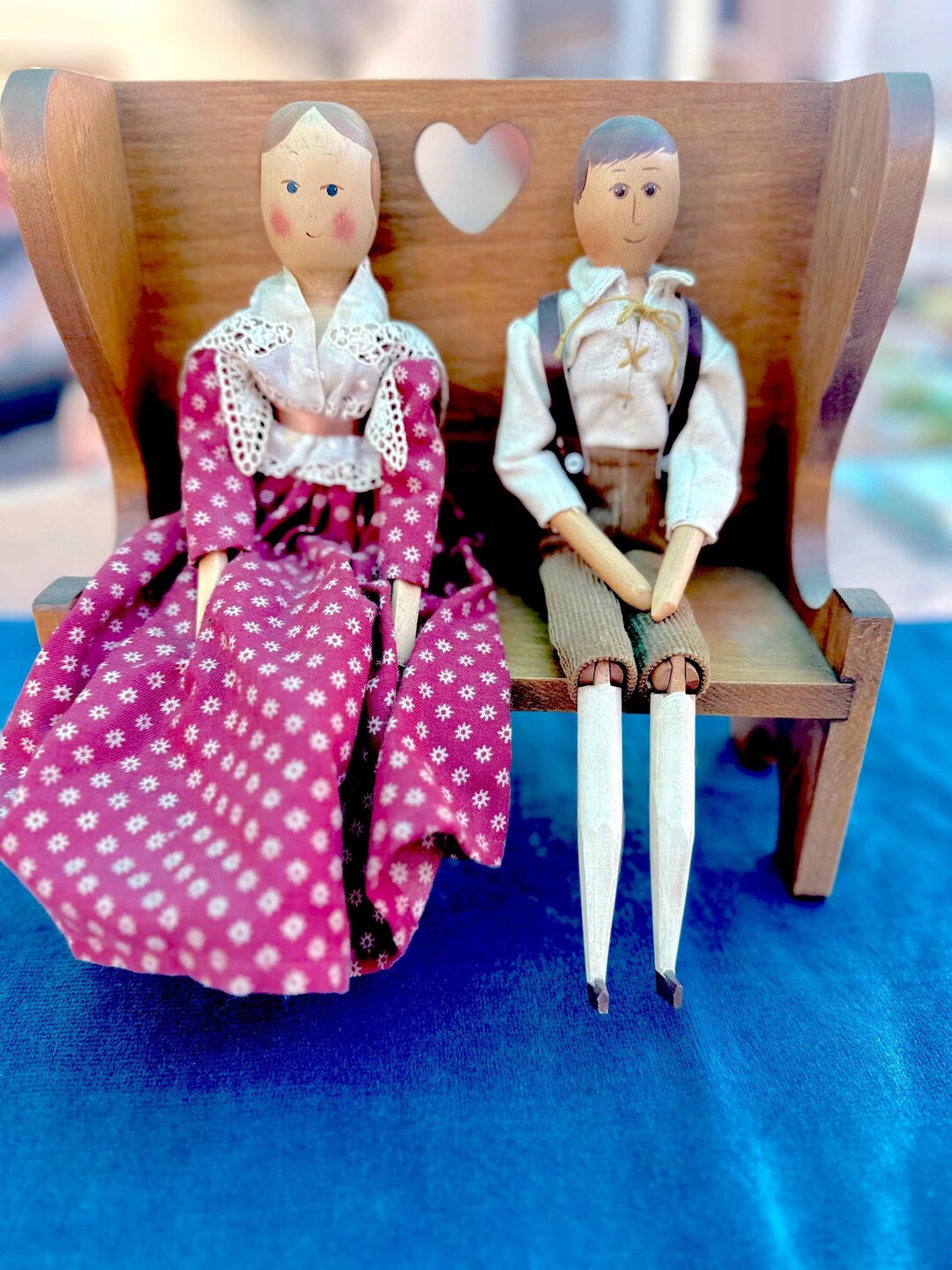 Amazing Vintage Wooden Articulated Primitive Dolls With Bench to Hang ...
