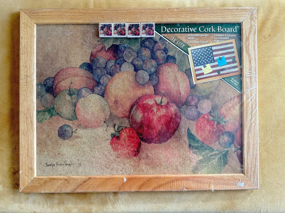 Vintage Bulletin Board With Oak Frame NIP With Fruit Background and ...