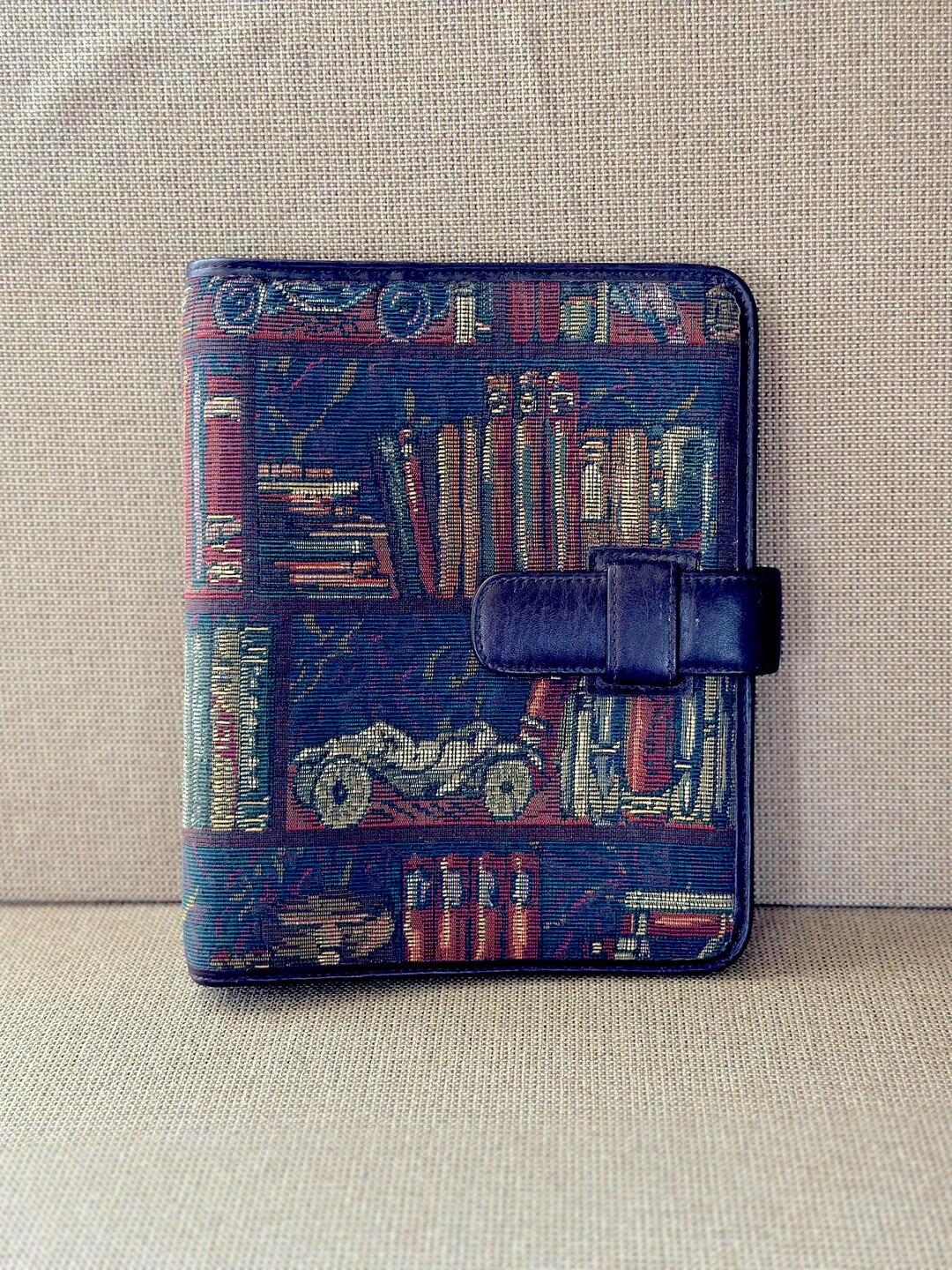 Vintage Day-timer Cover in Fabric With Bookshelf Theme / Vintage Day ...