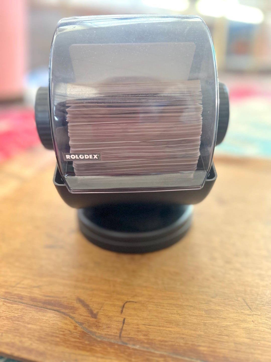 Big Round Rolodex Packed With Cards and Dividers and Smoky Lucite Lid ...