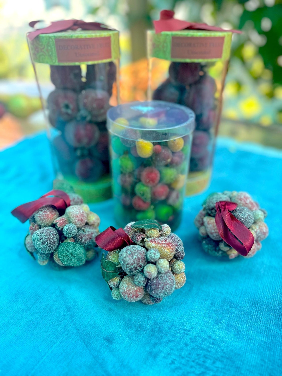 Jeweled Faux Fruit for Holiday Decorating / Vintage Sugared Faux Fruit ...