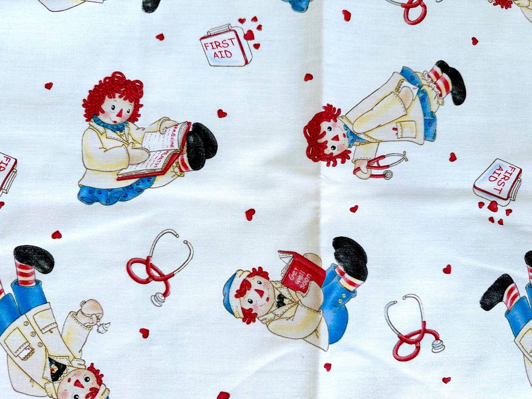 Vintage Raggedy Ann and Andy Doctor Fabric / Dr. Ann and Nurse Andy ...