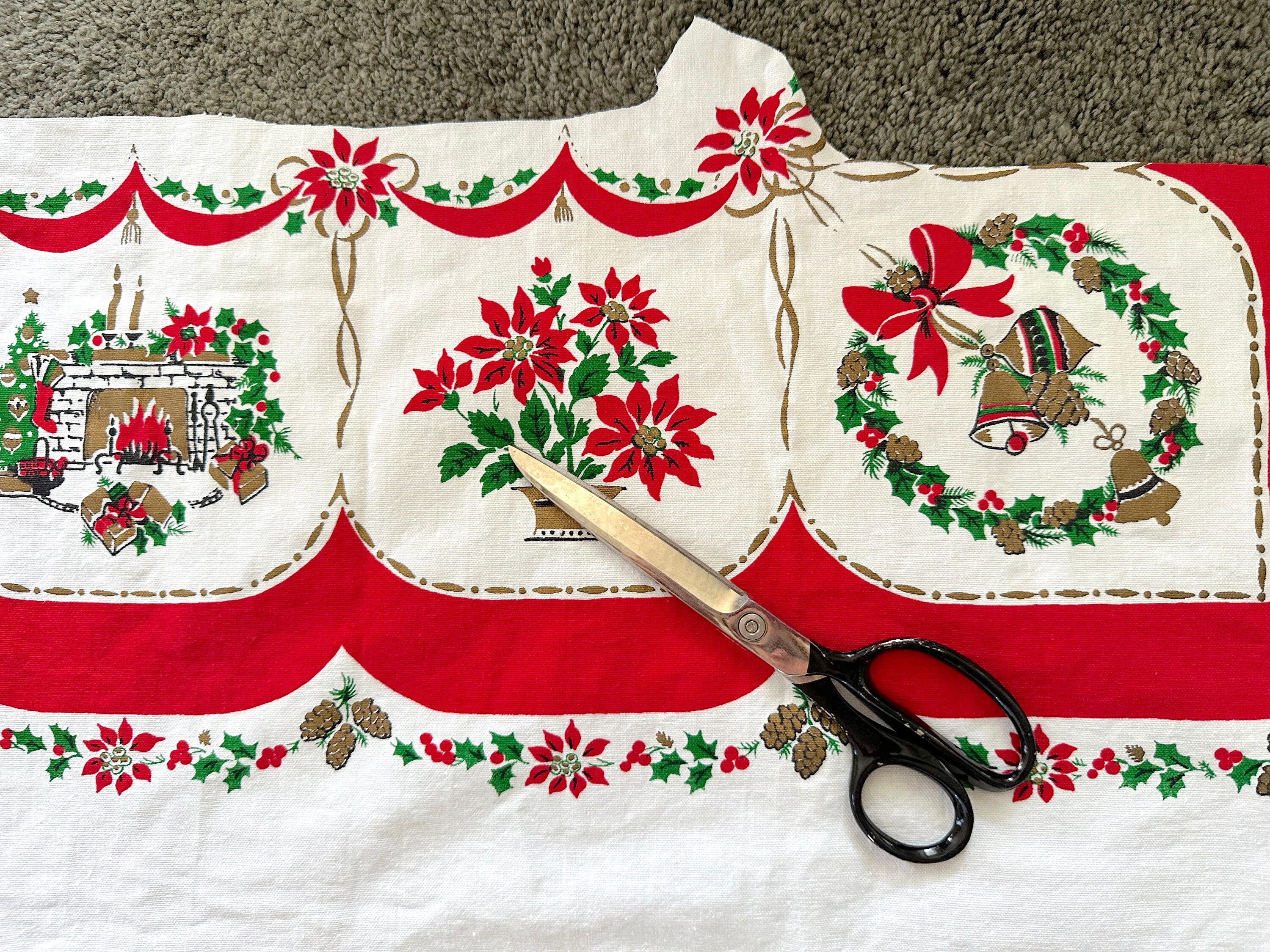 Vintage Christmas Fabric Scrap Basket / Handmade Vintage Christmas ...