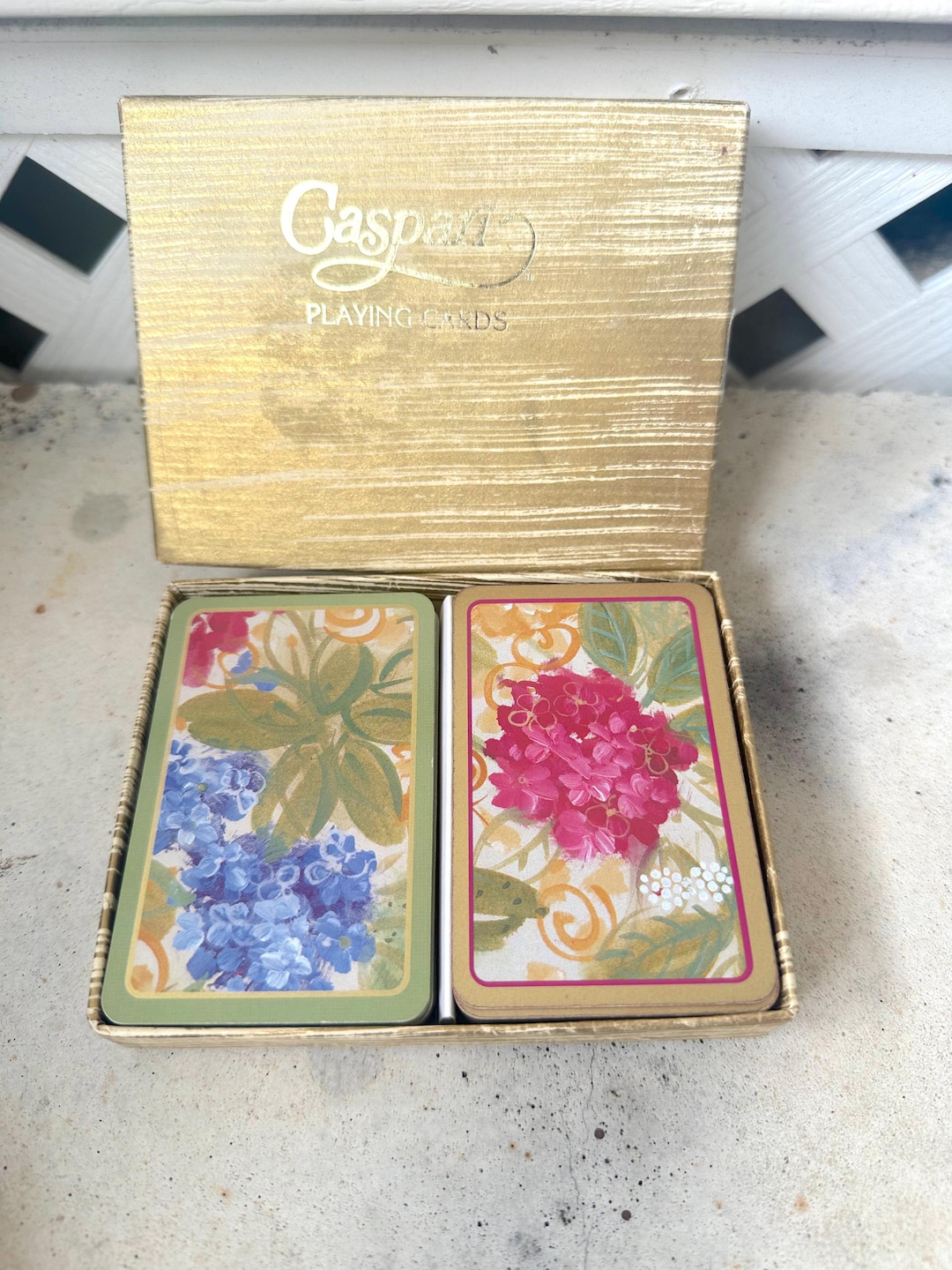 Vintage Casper Floral Playing Card Decks in Gold Box / Double Card ...