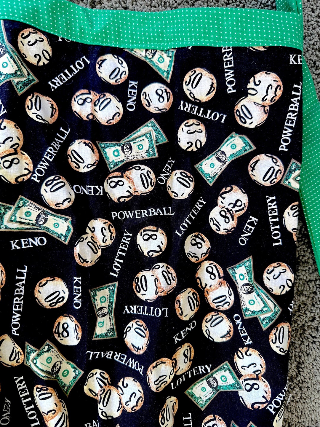 Vintage Powerball/keno Apron / Lottery Kitchen Apron With Green Polka ...