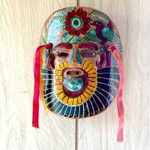 Vintage Painted Clay Mask / Colorful Terra Cotta Mask / Boho Wall Decor ...